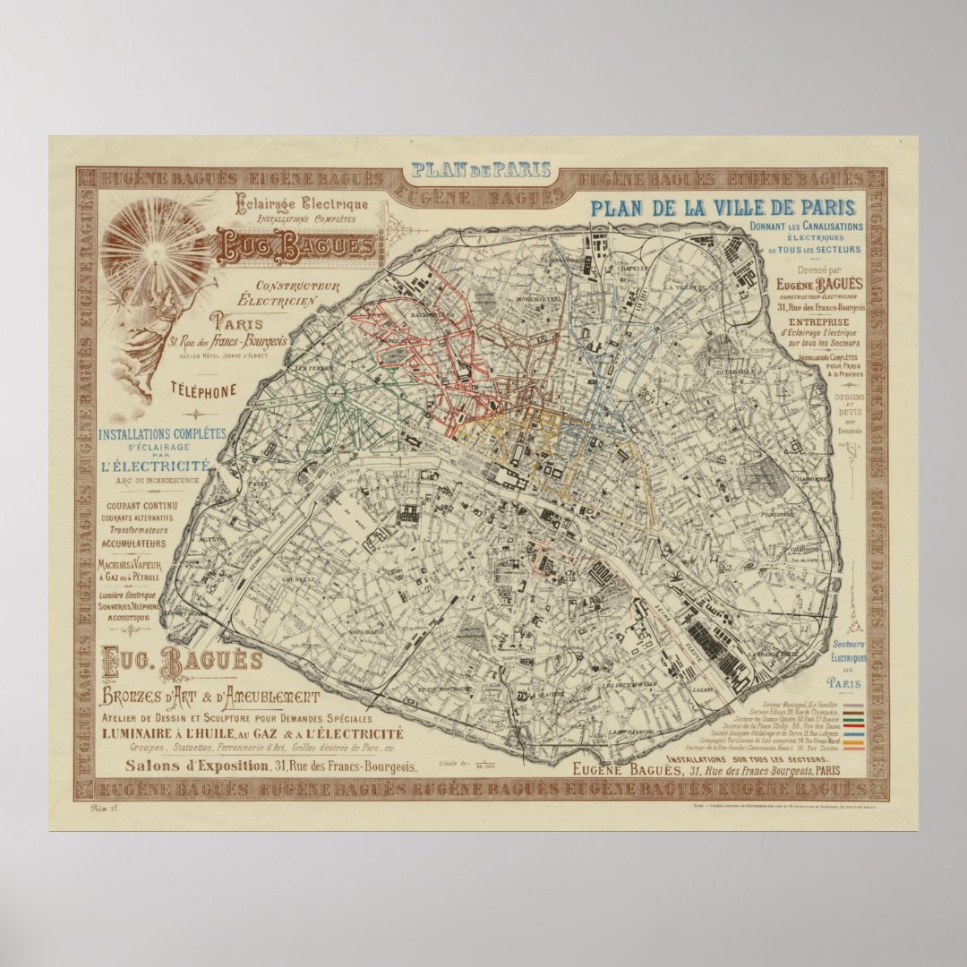 Old Map of Paris France (1895) Poster | Zazzle