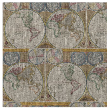 Antique World Map Fabric | Zazzle
