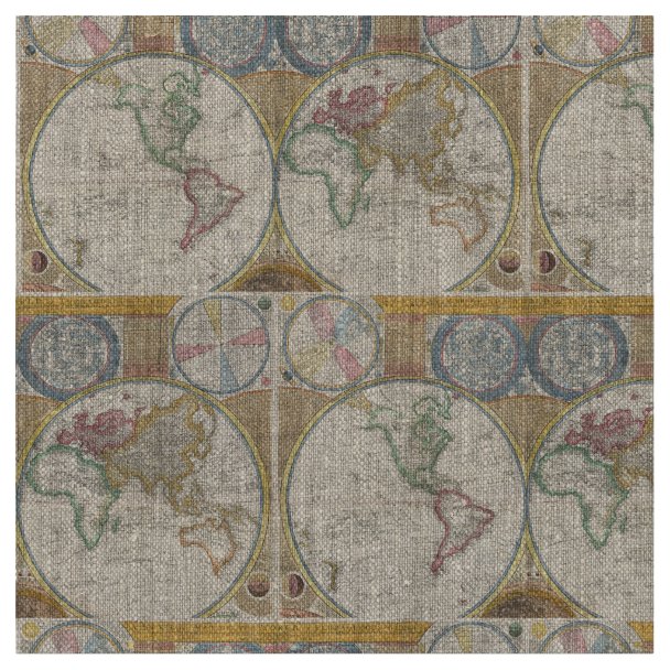 Antique World Map Fabric | Zazzle