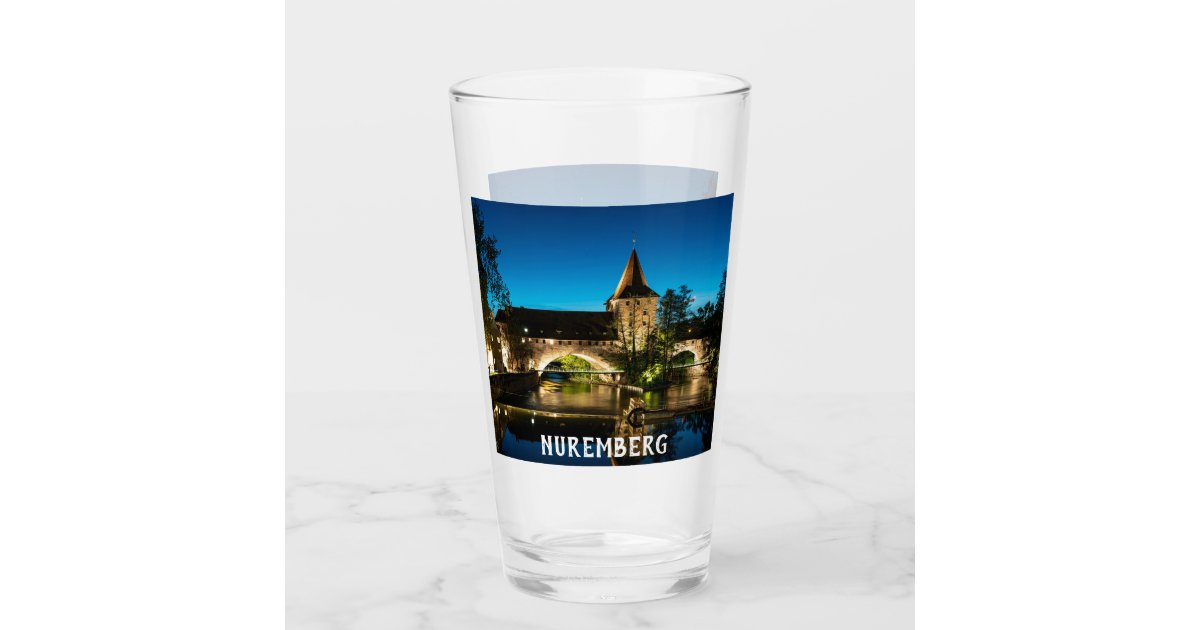 Old medieval bridge at night in Nuremberg Glass | Zazzle