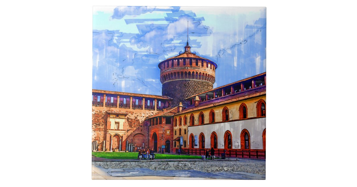 Old medieval Sforza Castle, Milan, Italy. Ceramic Tile | Zazzle