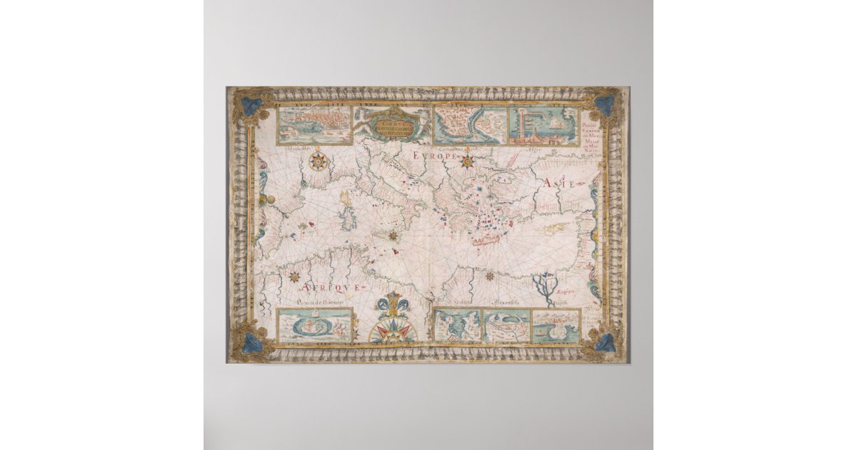 Old Mediterranean sea map Poster | Zazzle