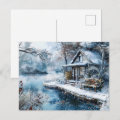 Old Mill by Frosty River in Winter Illustration Postcard | Zazzle
