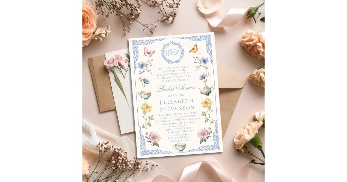 Old Money Regency Floral Tea Party Bridal Shower Invitation | Zazzle