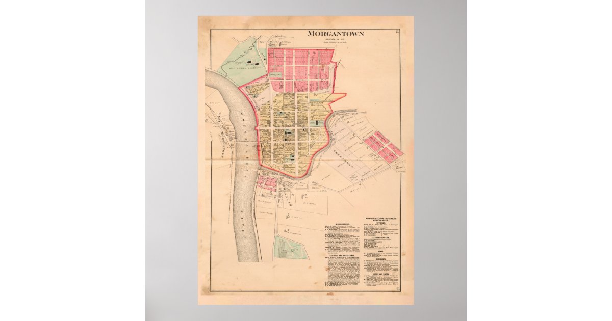 Old Morgantown WV Map (1886) Vintage West Virginia Poster | Zazzle