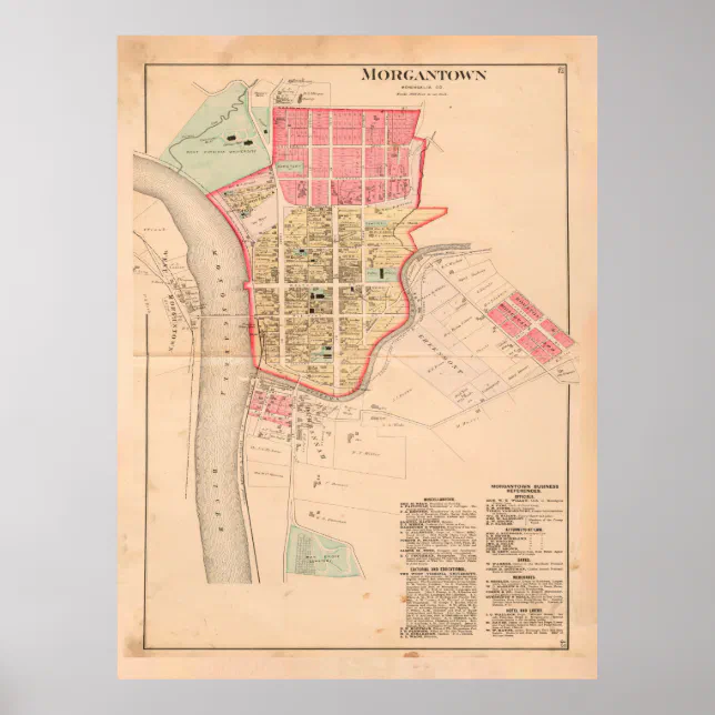 Old Morgantown WV Map (1886) Vintage West Virginia Poster | Zazzle