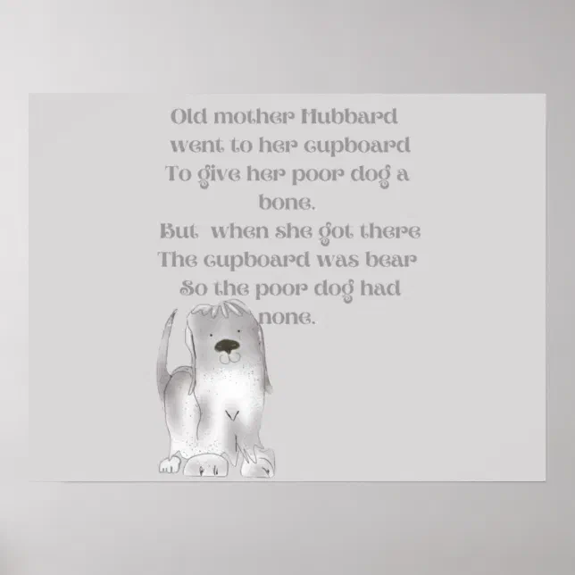 Old Mother Hubbard cartoon fun in grays Poster | Zazzle