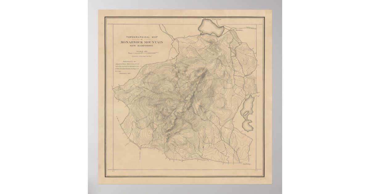 Old Mount Monadnock Map (1891) Poster | Zazzle