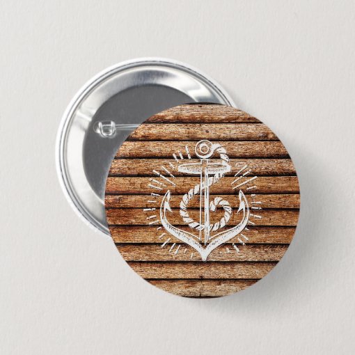 Old Nautical Anchor Wood Pinback Button | Zazzle