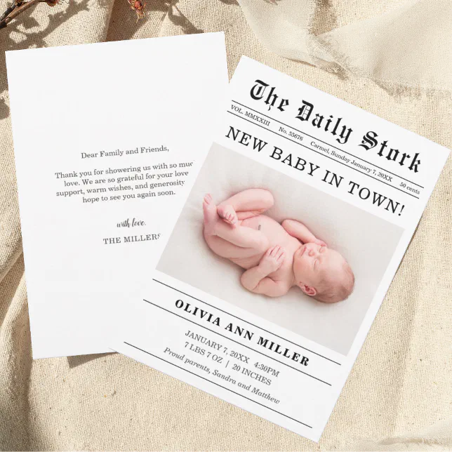Old Newspaper Style Birth Announcement Card | Zazzle