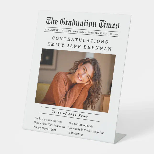 Old Newspaper Style Graduation Announcement Pedestal Sign | Zazzle