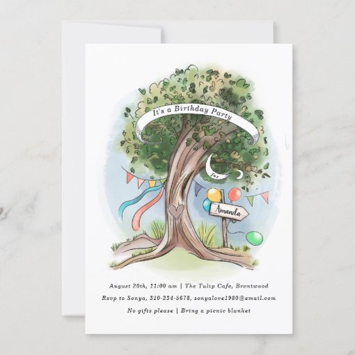 Old Oak Tree Balloons Flag Birthday Party Invitation | Zazzle