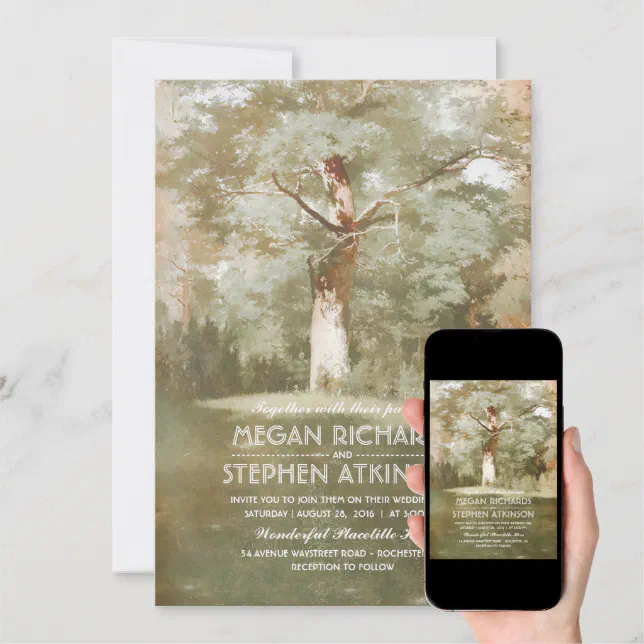 Old Oak Tree Rustic Country Wedding Invitation | Zazzle