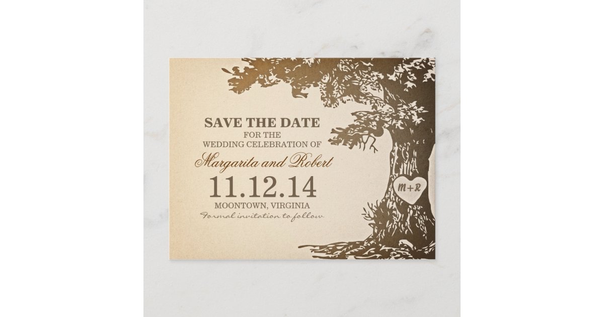 old oak tree save the date postcards | Zazzle