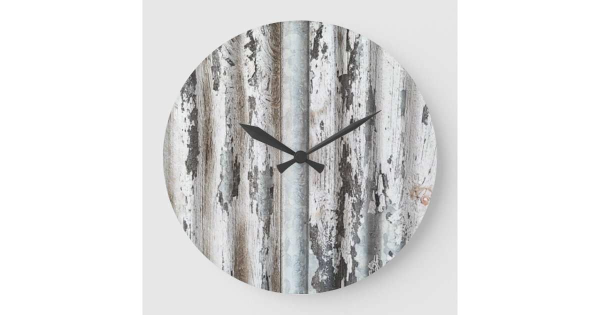 Old Paint Chipped Wall of Corrugated Metal Large Clock | Zazzle