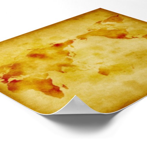 Old paper faded paint world map poster | Zazzle