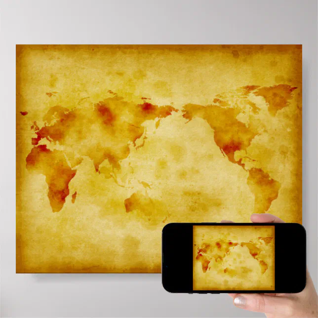 Old paper faded paint world map poster | Zazzle