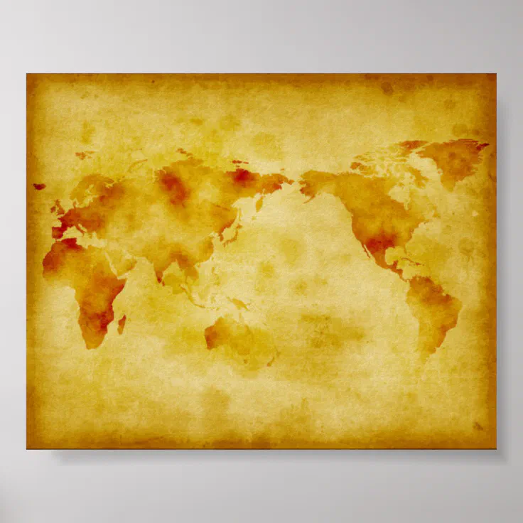 Old paper faded paint world map poster | Zazzle
