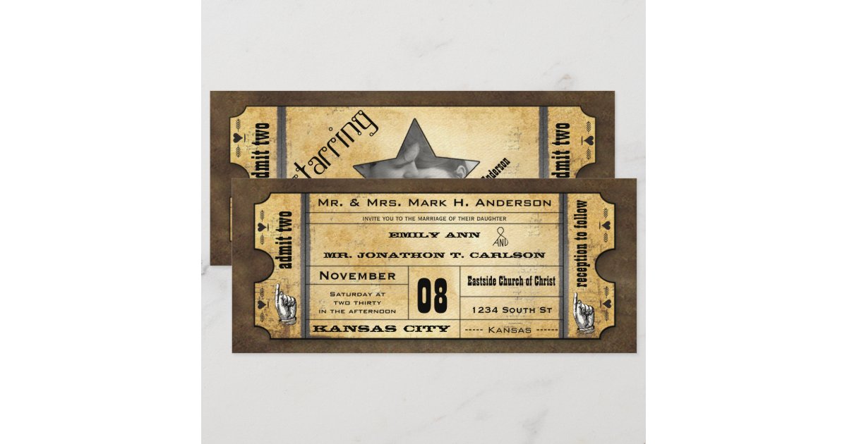 Old Paper Ticket Vintage Modern Typography Wedding Invitation | Zazzle