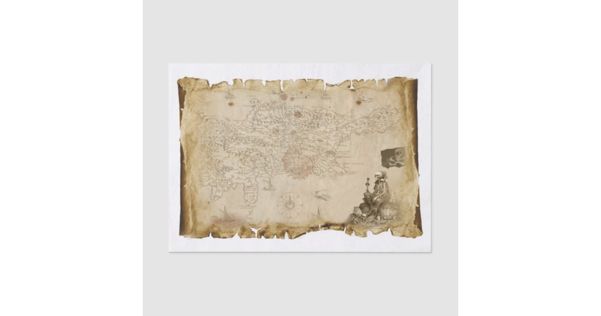 Old Pirate Map Skeleton Skull Bones Flag Decoupage Tissue Paper | Zazzle