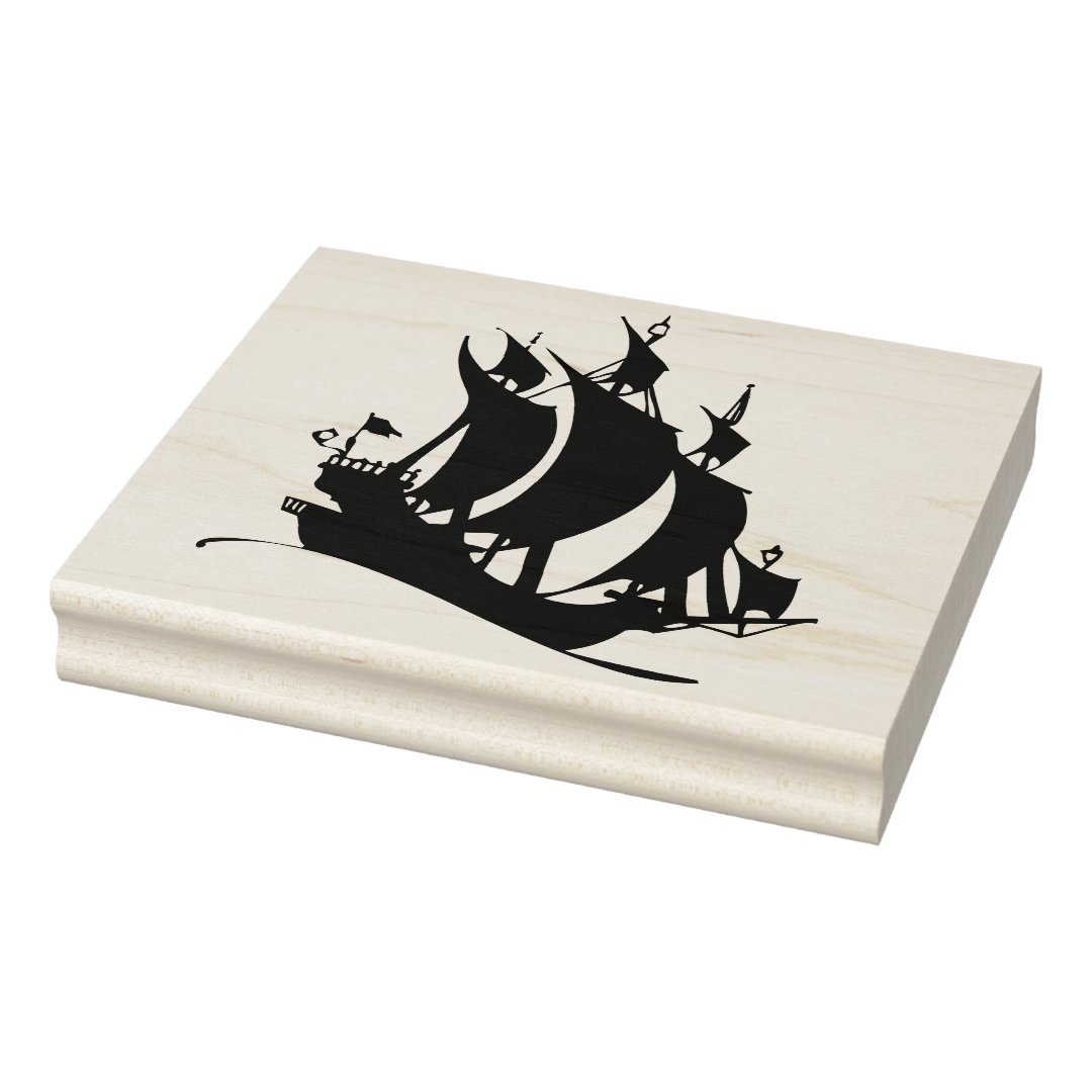 Old Pirate Ship Silhouette Rubber Art Stamp | Zazzle