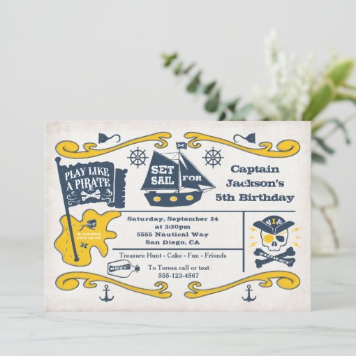 Old Pirate Ticket Nautical Birthday Party Invitation | Zazzle