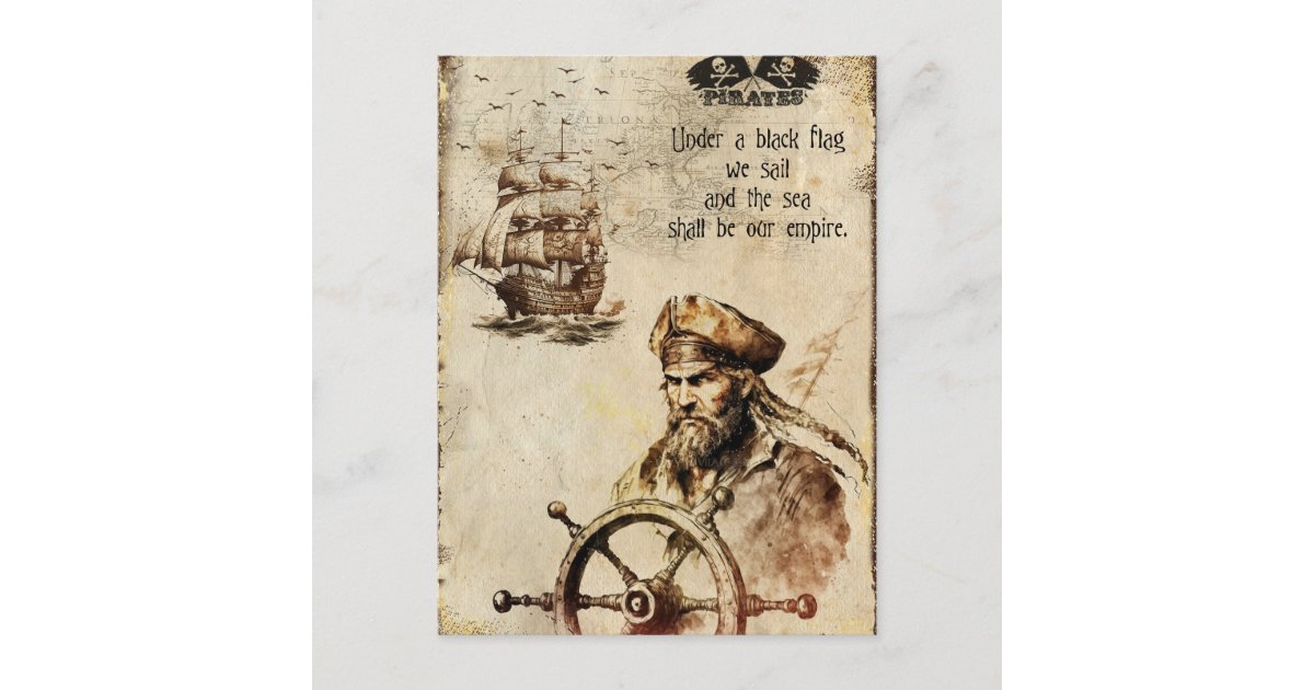 Old Pirates of the Caribbean Ship Captain Flag Postcard | Zazzle