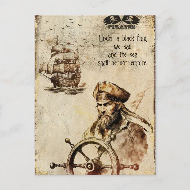 Old Pirates of the Caribbean Ship Captain Flag Postcard | Zazzle