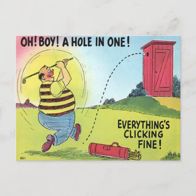 Old Postcard - Comic - Golf - Hole in One | Zazzle