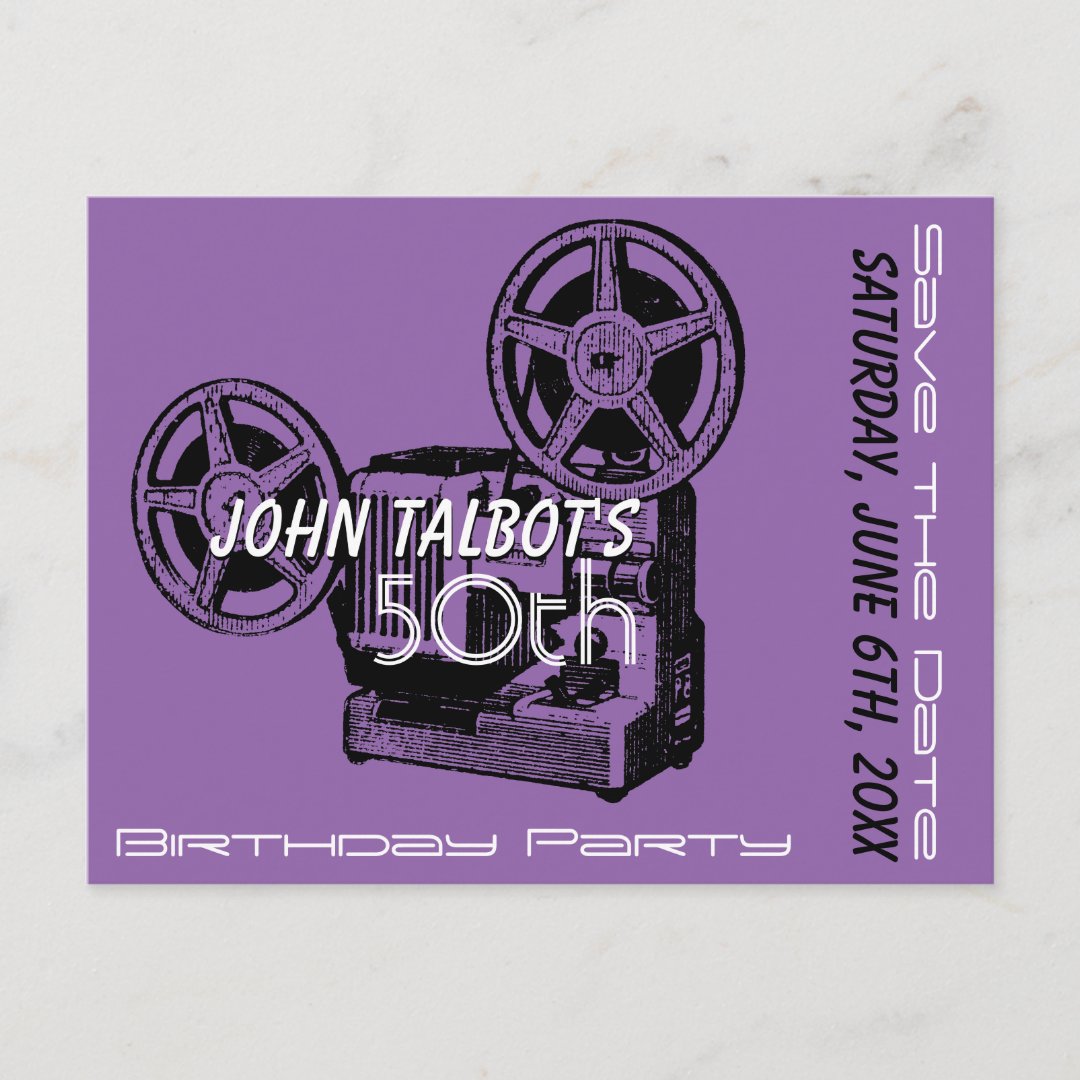 Old Projector 50th birthday Party Save the Date Announcement Postcard ...