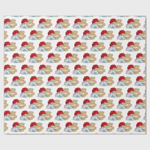 old rag doll and teddy bear hugging wrapping paper | Zazzle