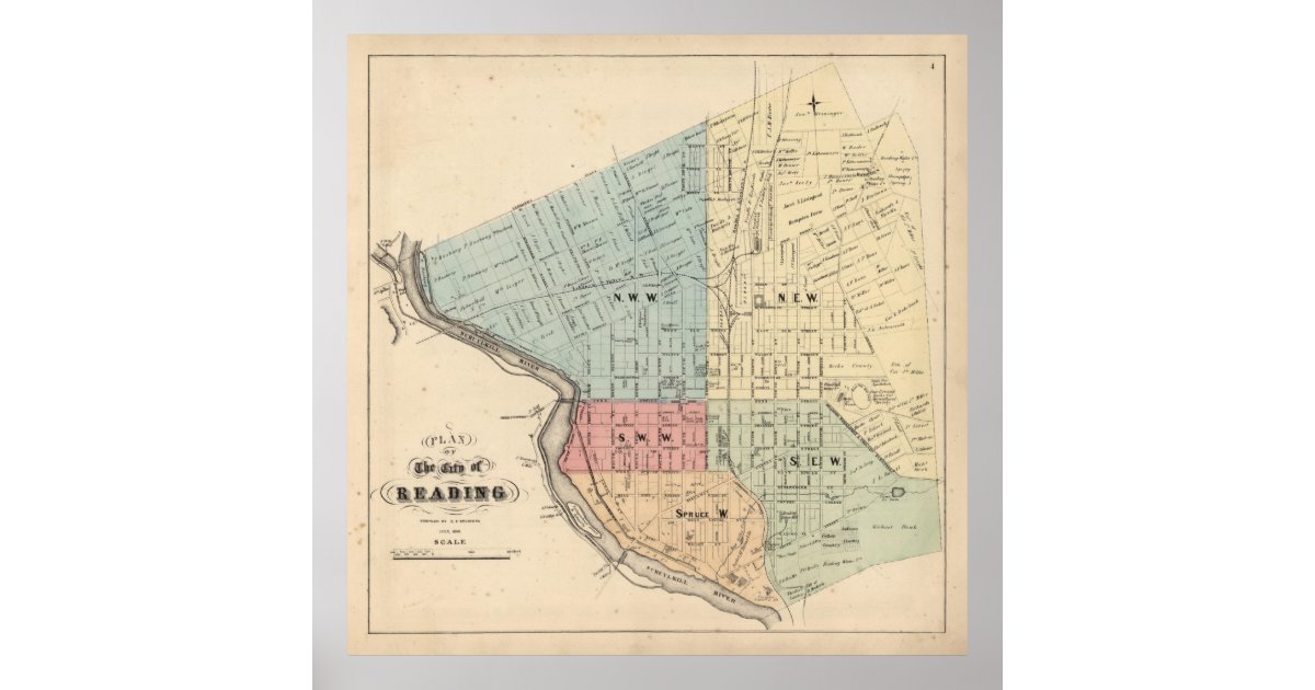 Old Reading PA Map (1877) Poster | Zazzle