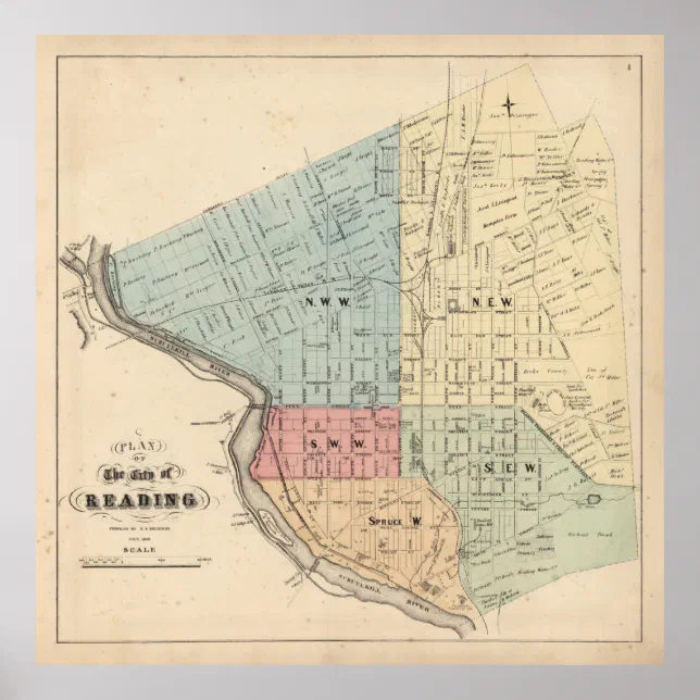 Old Reading PA Map (1877) Poster | Zazzle