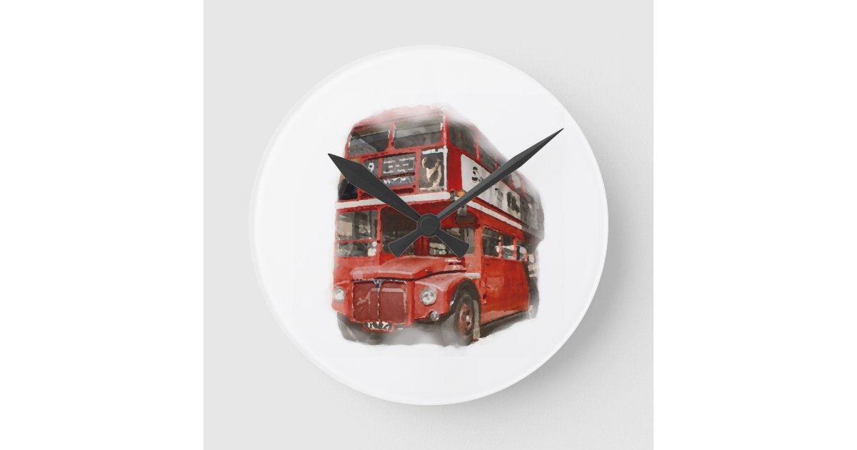 Old Red London Bus Round Clock | Zazzle