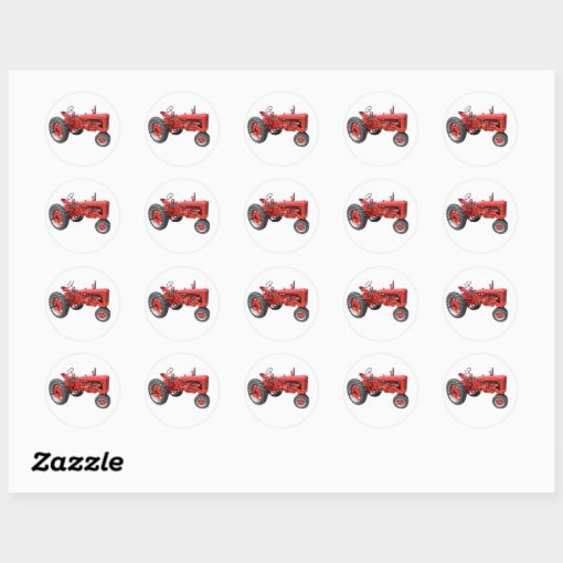 old red tractor classic round sticker | Zazzle