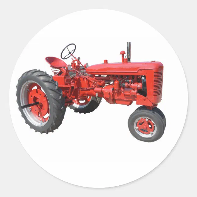 old red tractor classic round sticker | Zazzle