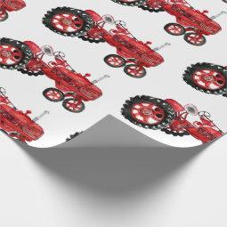 Old red tractor drawing wrapping paper | Zazzle