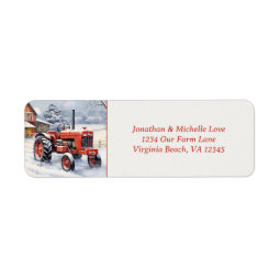 Old Red Tractor Snowy Winter Farm Address Label | Zazzle