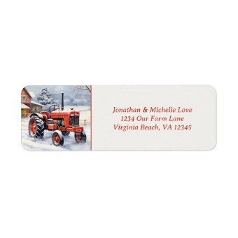 Old Red Tractor Snowy Winter Farm Address Label | Zazzle