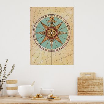 Old Renaissance windrose compass rose map print | Zazzle