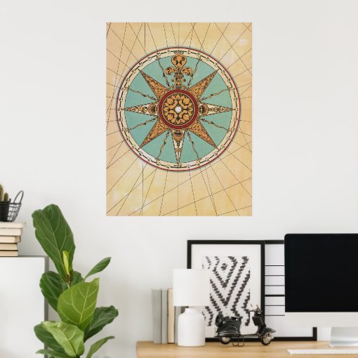 Old Renaissance windrose compass rose map print | Zazzle