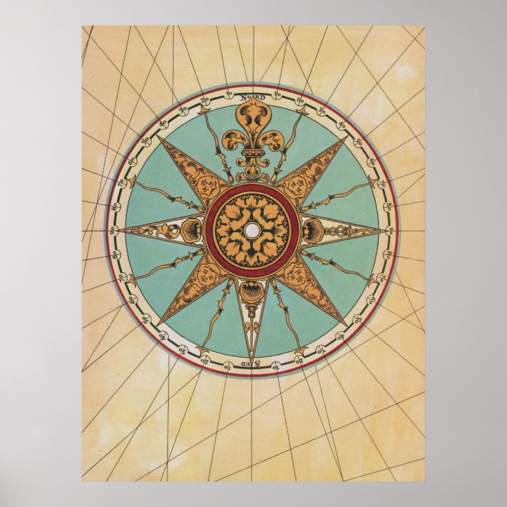 Old Renaissance windrose compass rose map print | Zazzle