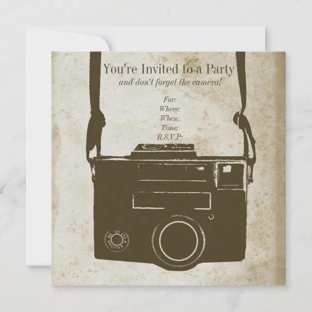 Old Retro Film Camera on Antique Paper Invitation | Zazzle