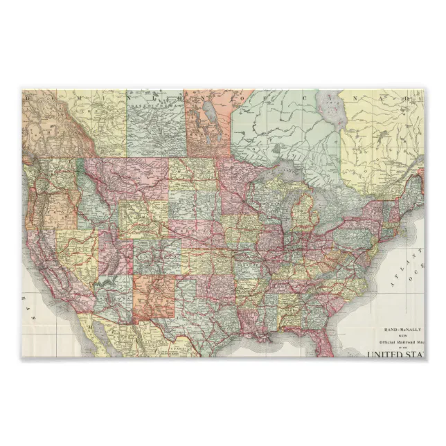 Old road map of the united states of america. photo print | Zazzle