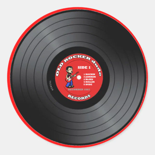 Old Rocker Dude Vinyl Record Sticker | Zazzle