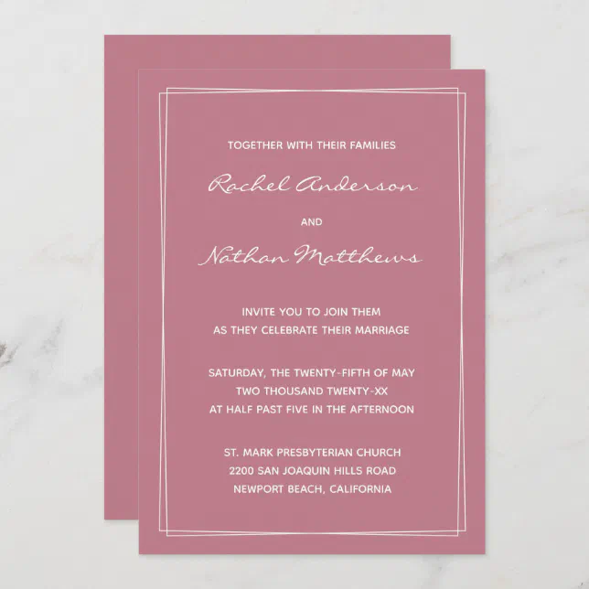 Old Rose Pink Minimalist Wedding Invitations | Zazzle