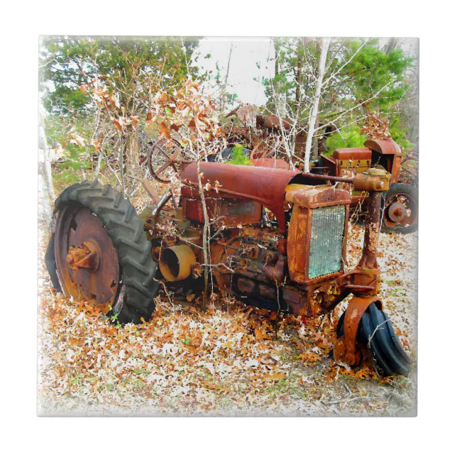 Old Rustic Farm Tractor in Junk Yard Tile | Zazzle
