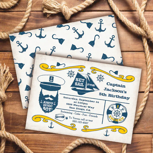 Old Sailor Nautical Birthday Party Invitations | Zazzle