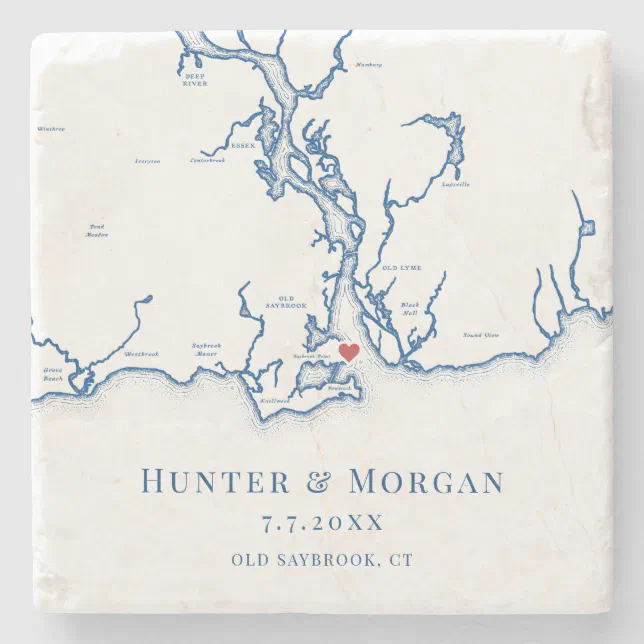 Old Saybrook CT Map Navy Blue Wedding Stone Coaster | Zazzle