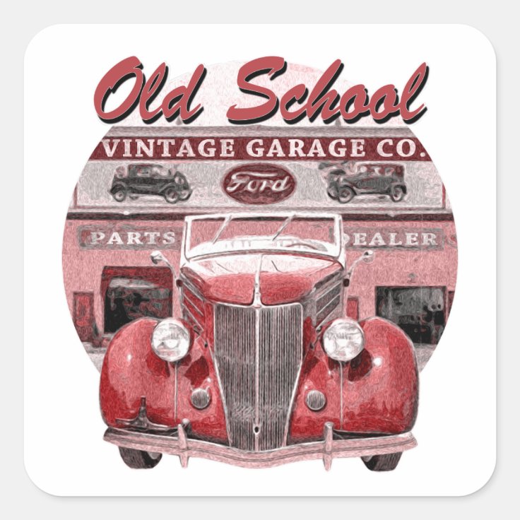Old School Classic Car Square Sticker | Zazzle